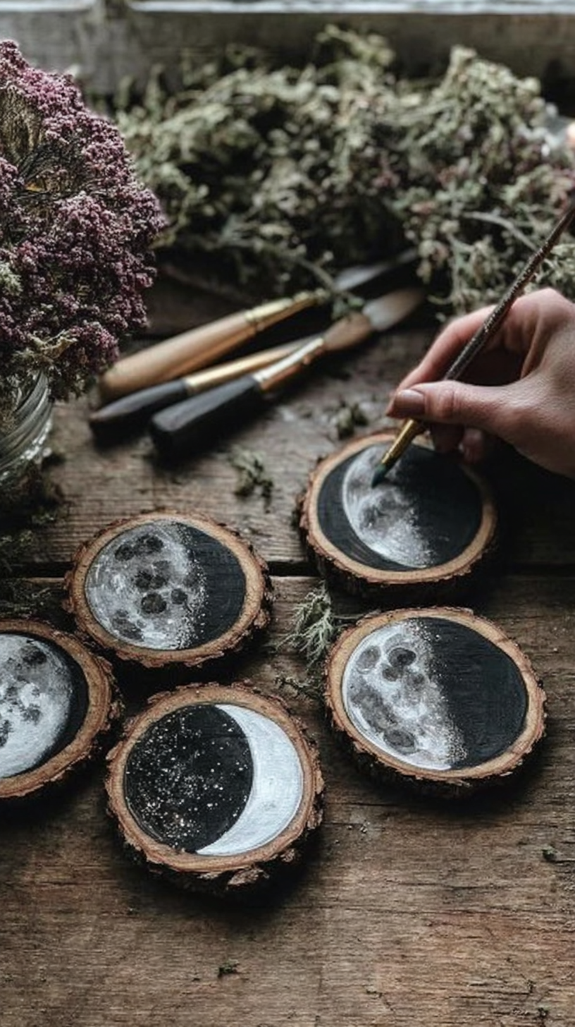 How To Create a Rustic Wood Slice Moon Phase Wall Hanging - Wild ...