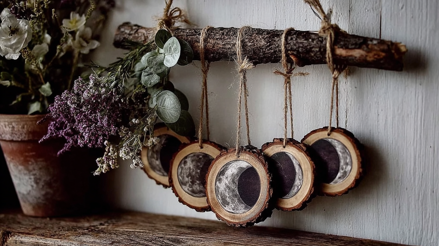 How To Create a Rustic Wood Slice Moon Phase Wall Hanging - Wild ...